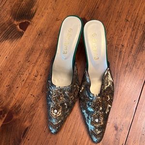 Drama | Shoes | Drama Unique Embroidered Gold Green Beaded Mule Slip On ...